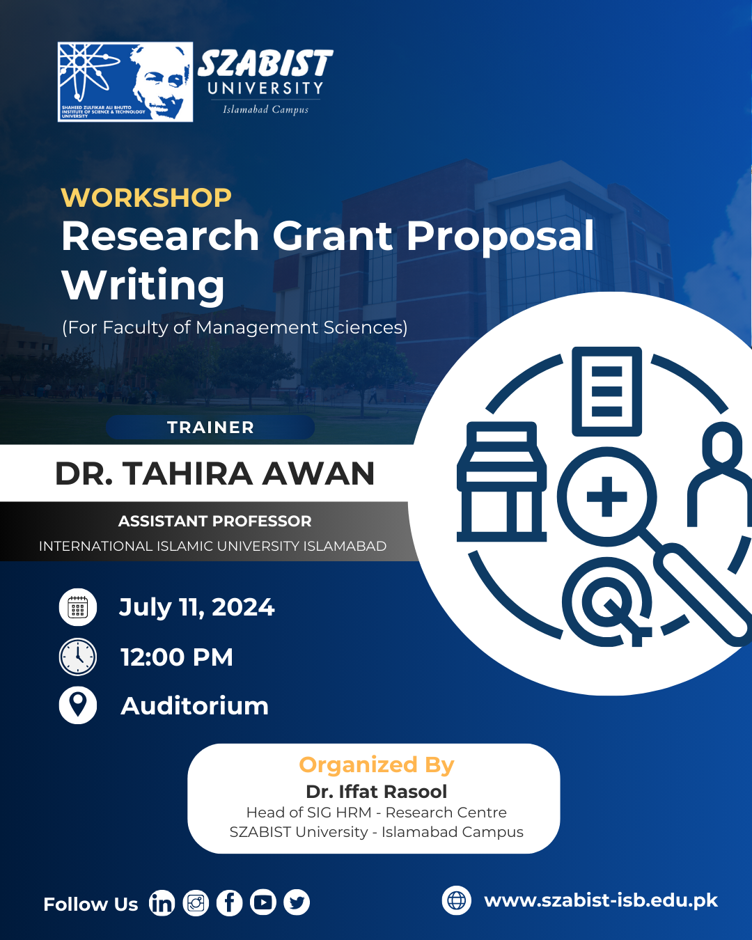 Research Grant Proposal Writing - Workshop | SZABIST University Islamabad