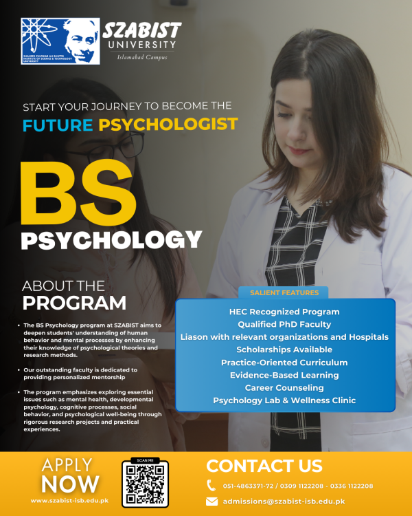 BS (Psychology) | SZABIST University Islamabad