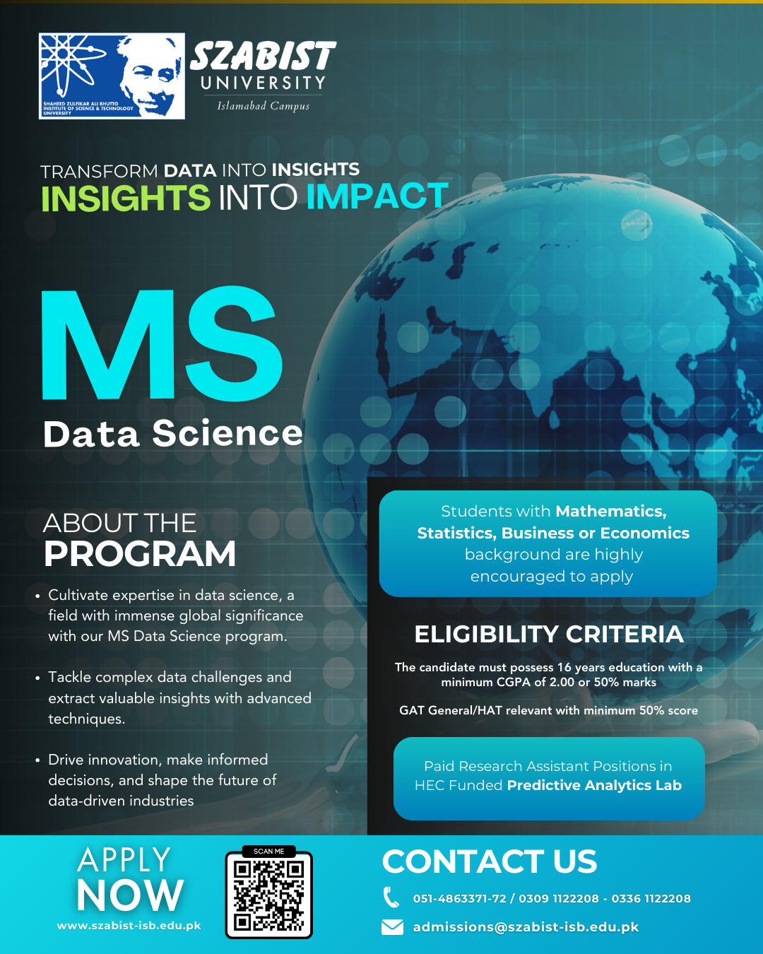 MS (Data Science) | SZABIST University Islamabad Campus